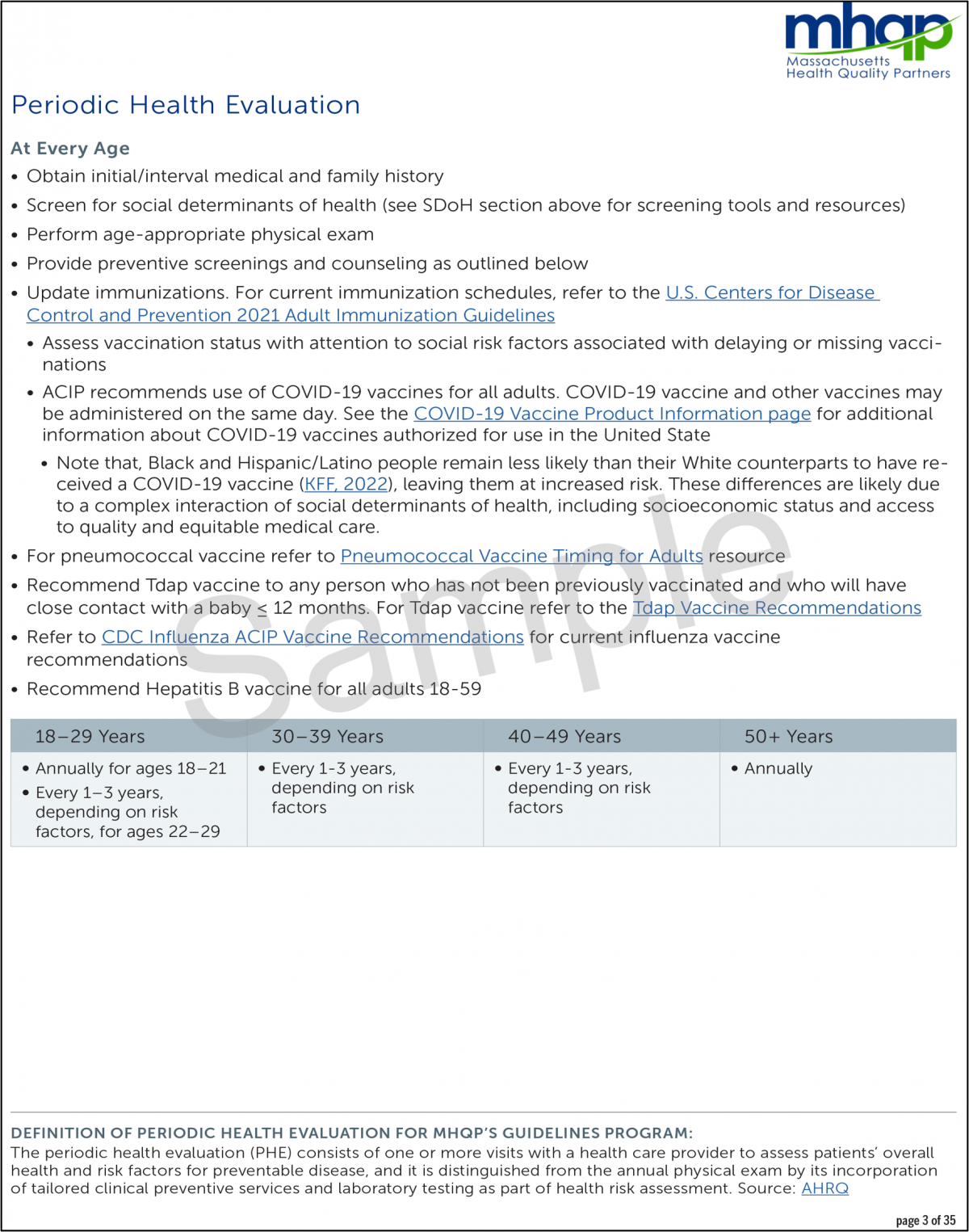 Adult Preventive Care Guidelines - MHQP - Collaborative Patient Engagement